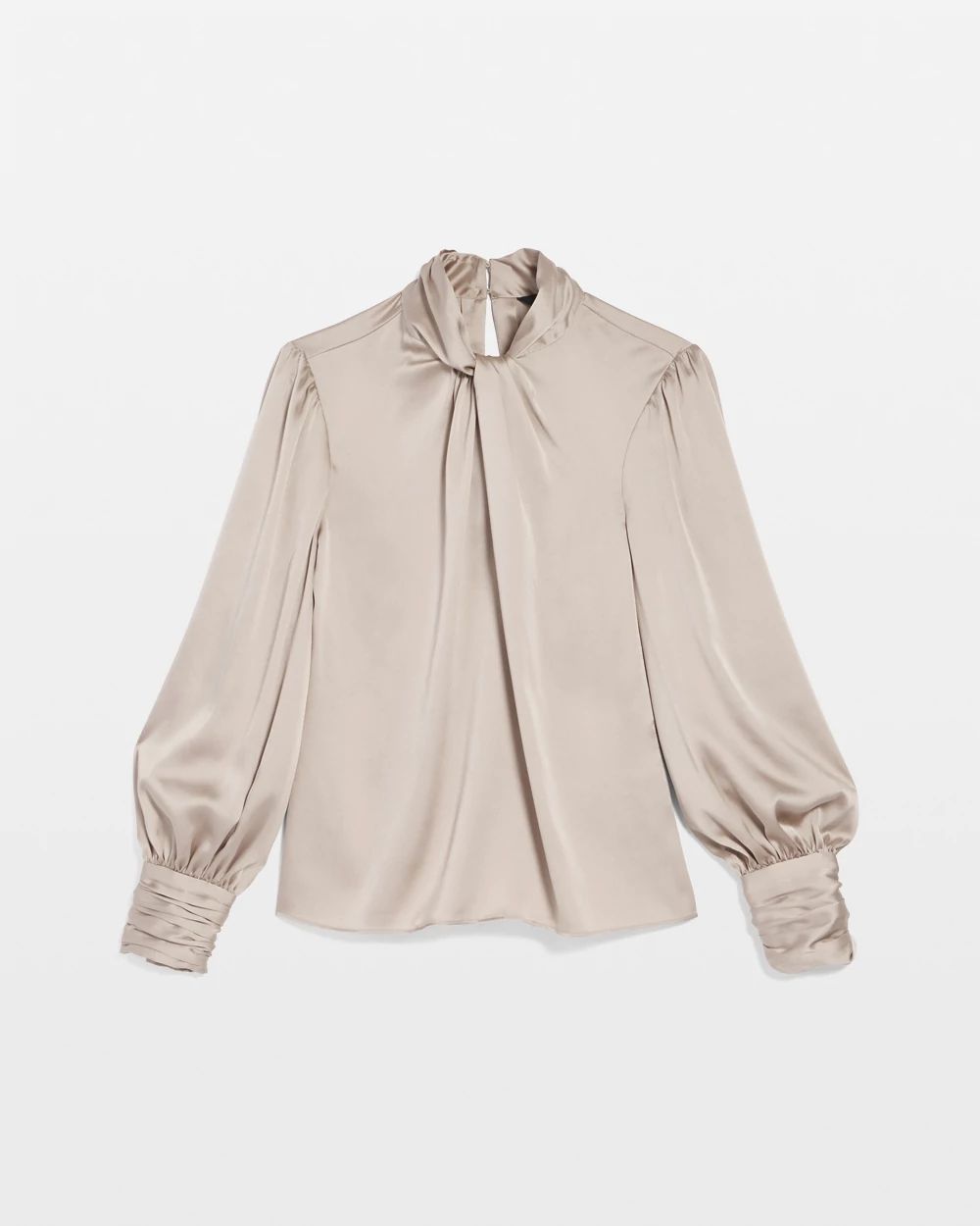 Long Sleeve Twisted Neck Satin Blouse | White House Black Market